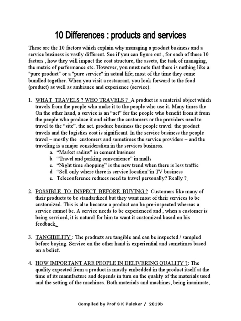 10 Differences Between Products and Services B | PDF | Customer | Economies