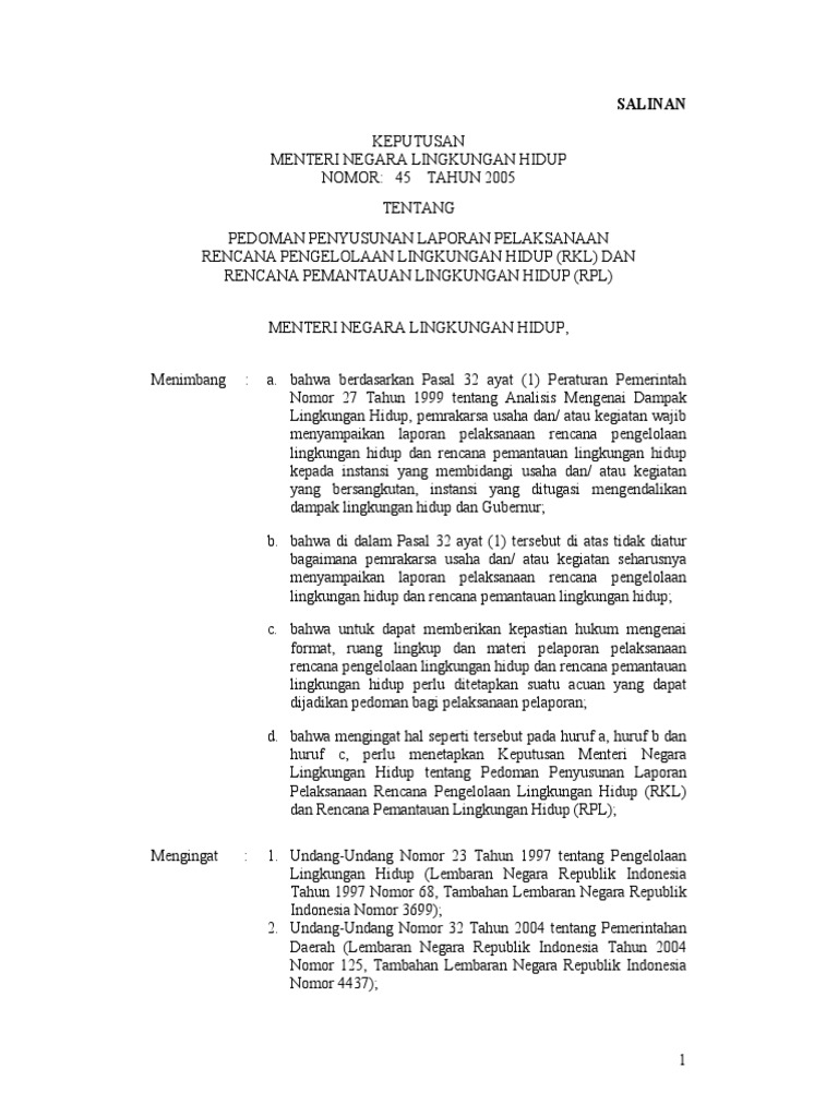 Pedoman Laporan RKL dan RPL 2005 | PDF | Sains & Matematika