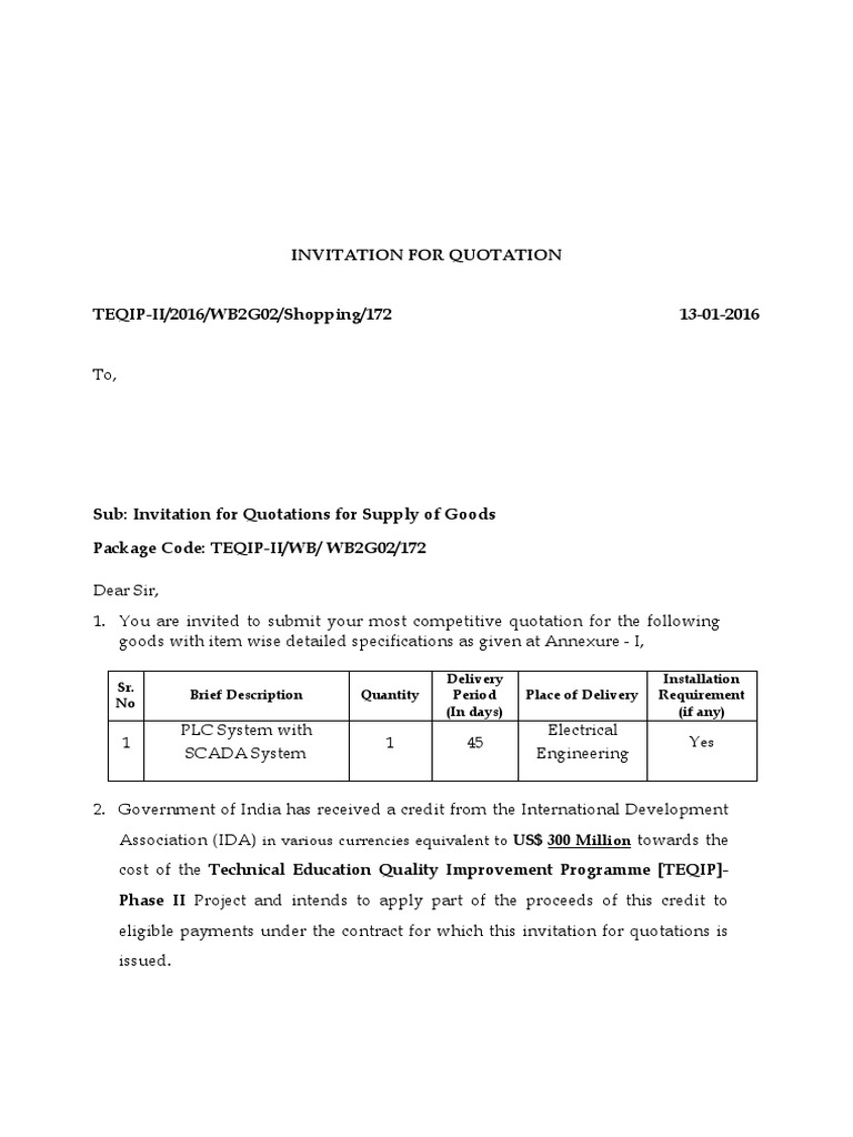 Invitation For Quotation | PDF | Programmable Logic Controller | Scada