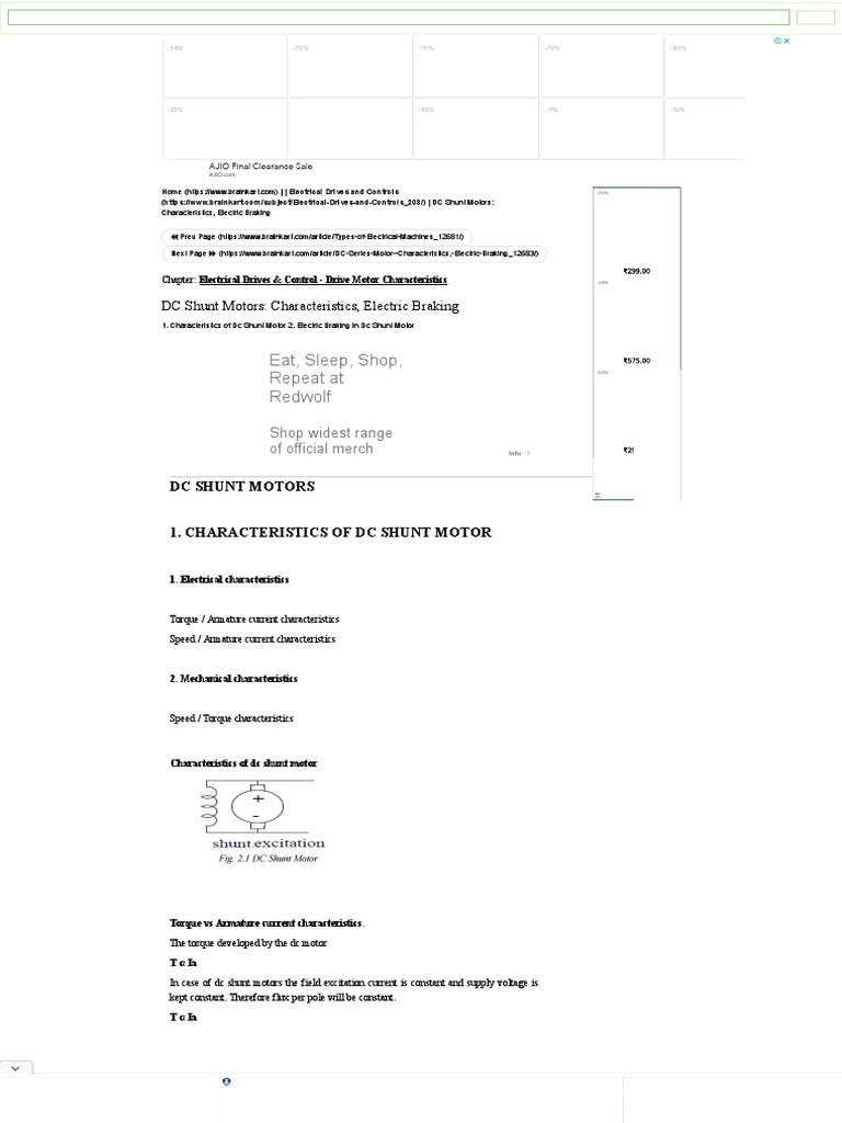 DC Shunt Motors - Characteristics, Electric Braking | PDF | Electric ...