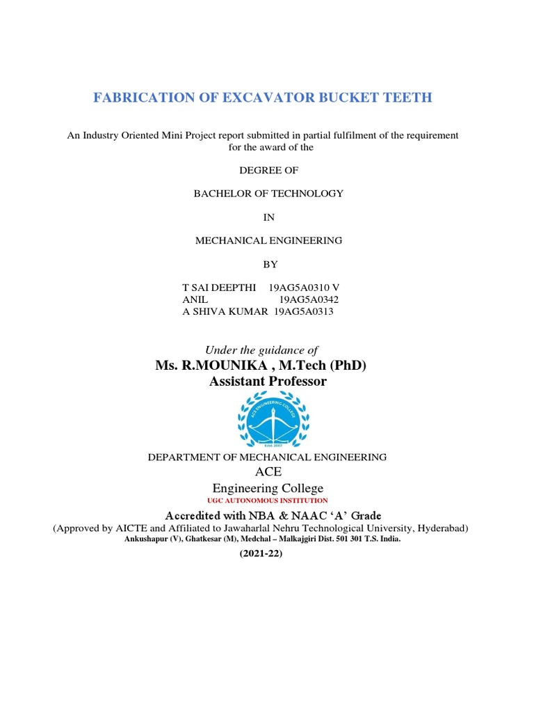 Sec B Batch 5 Fabrication of Excavator Teeth Documentation | PDF ...