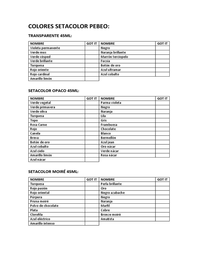 Colores Setacolor Pebeo | PDF | Color | Verde