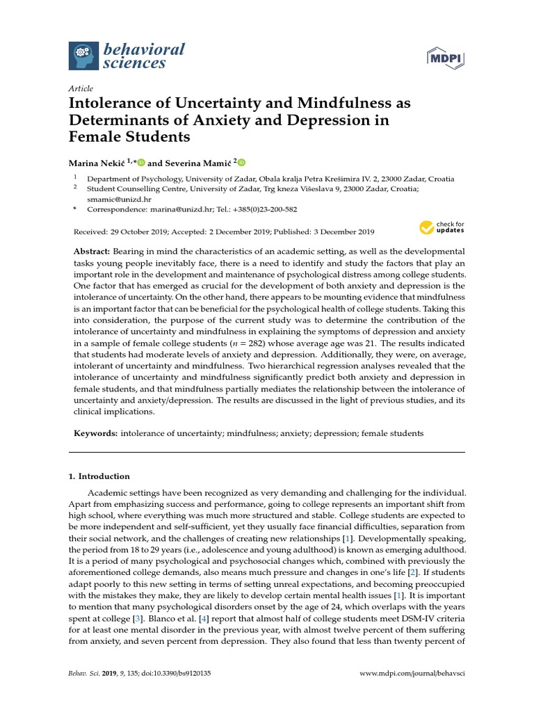 Intolerance of Uncertainty and | PDF | Mental Disorder | Mindfulness