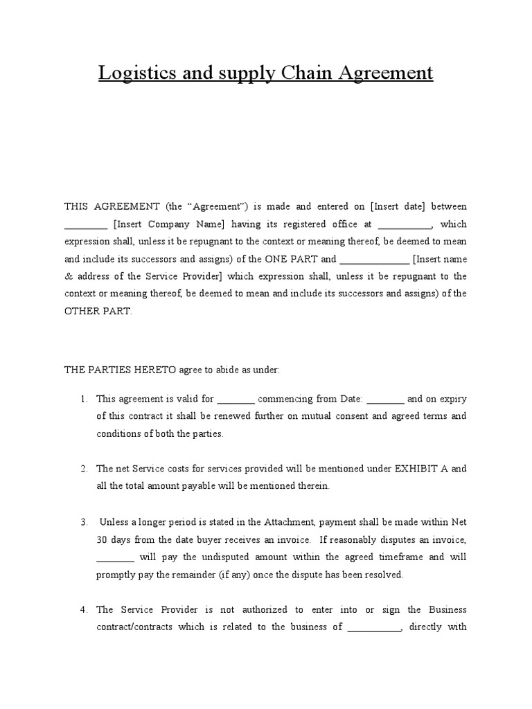 Logistics and Supply Chain Agreement | PDF | Legal Liability | Indemnity