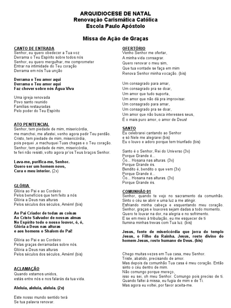 Folha de Canto - Missa Da Juventude | PDF | Amor | Deus Folha de Canto - Missa Da Juventude | PDF | Amor | Deus