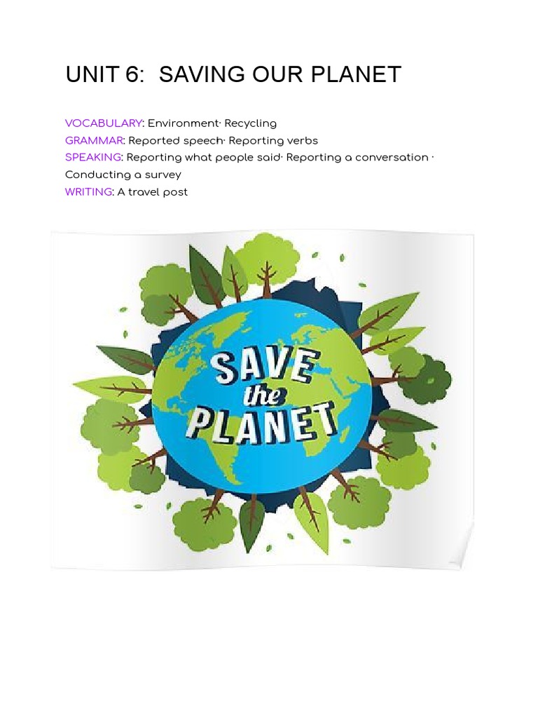Unit 6: Saving Our Planet: Vocabulary Grammar Speaking | PDF | Natural ...