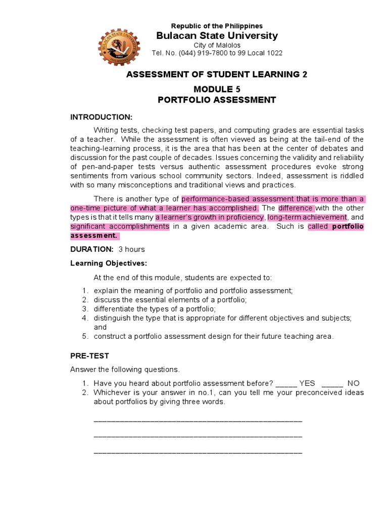 Module 5 - Portfolio Assessment | PDF | Educational Assessment | Rubric ...