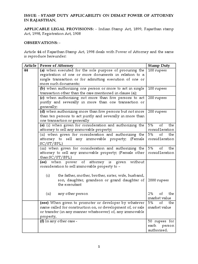 Rajasthan Power of Attorney Stamp Duty | PDF | Power Of Attorney | Lawyer
