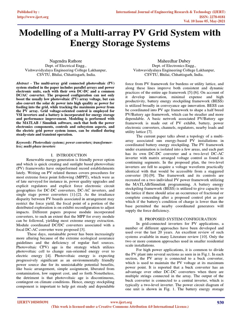 Modelling of A Multi Array PV Grid System With Energy Storage Systems ...