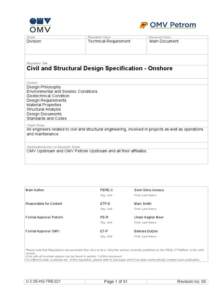 U.C.05-HQ-TRE-021 Civil and Structural Design Specification - Onshore ...