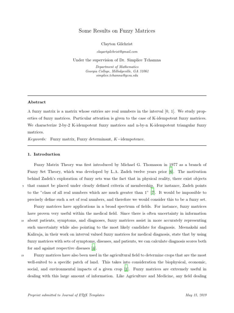 Some Results On Fuzzy Matrices: Keywords: Fuzzy Matrix, Fuzzy ...