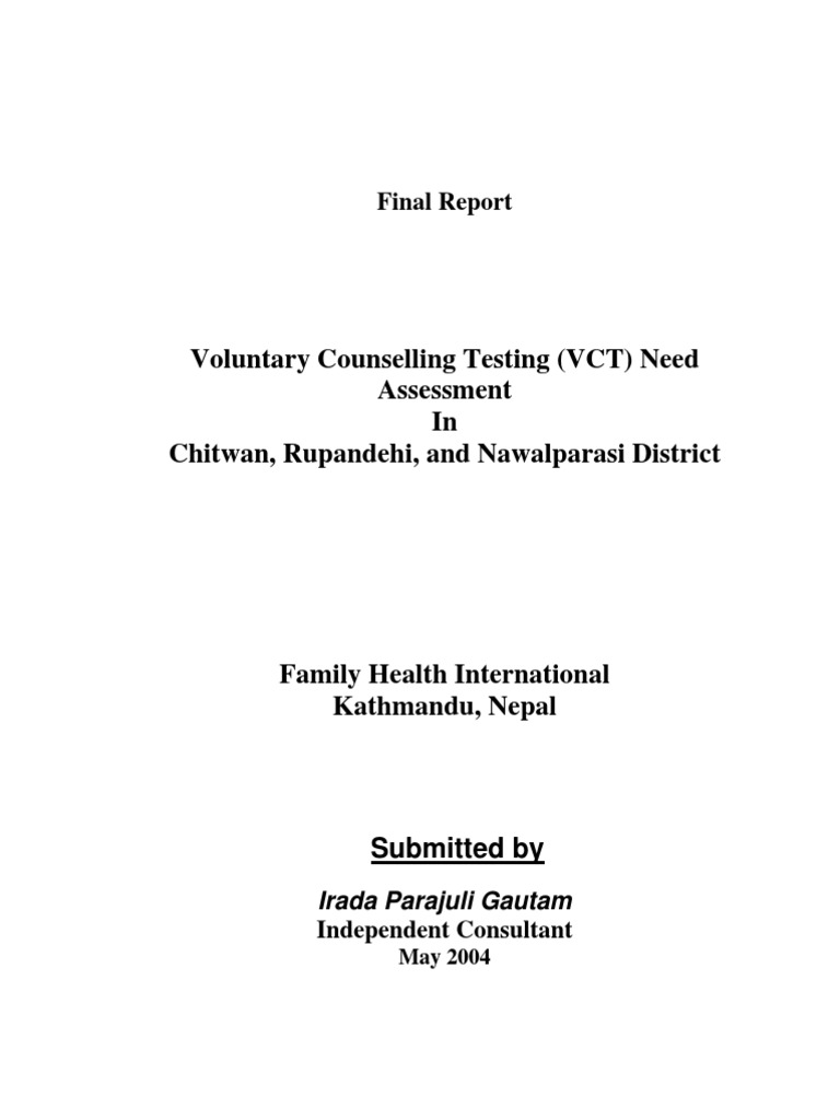 VCT Need Assessment in Chitwan Area | PDF | Wellness | Medical