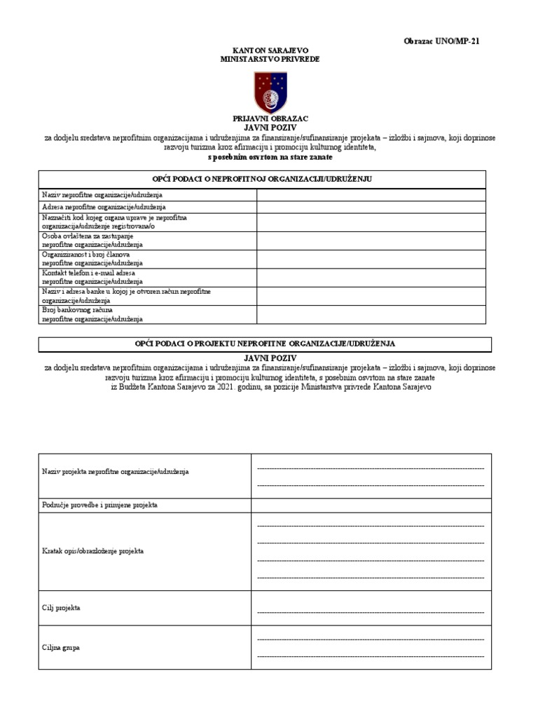 Prijavni - Obrazac - Za - Javni - Poziv - Zanati-1 - Kopirati | PDF