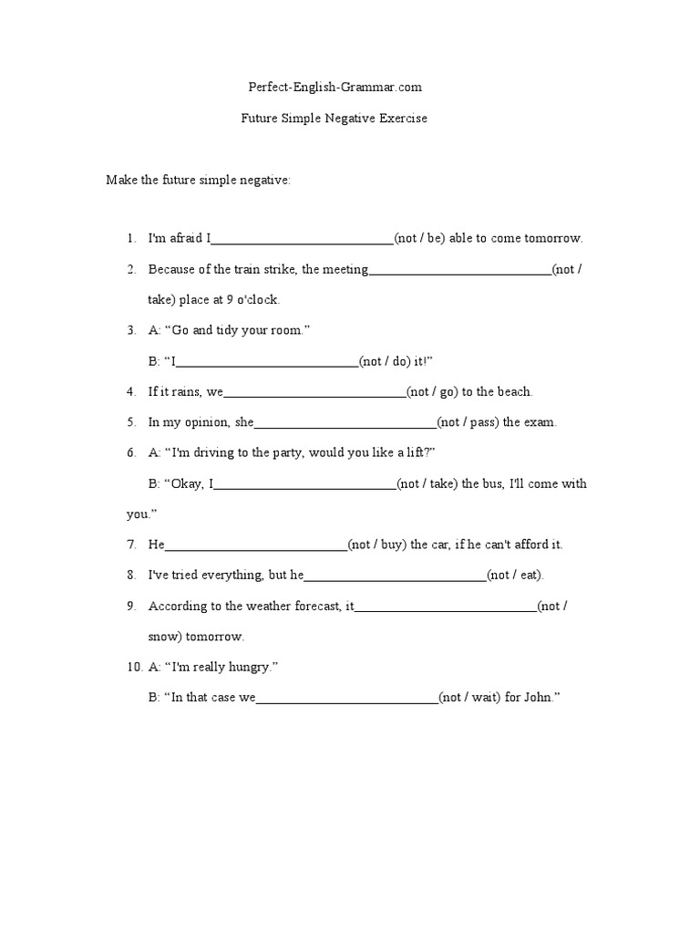 Microsoft Word - Future Simple Form Negative | PDF