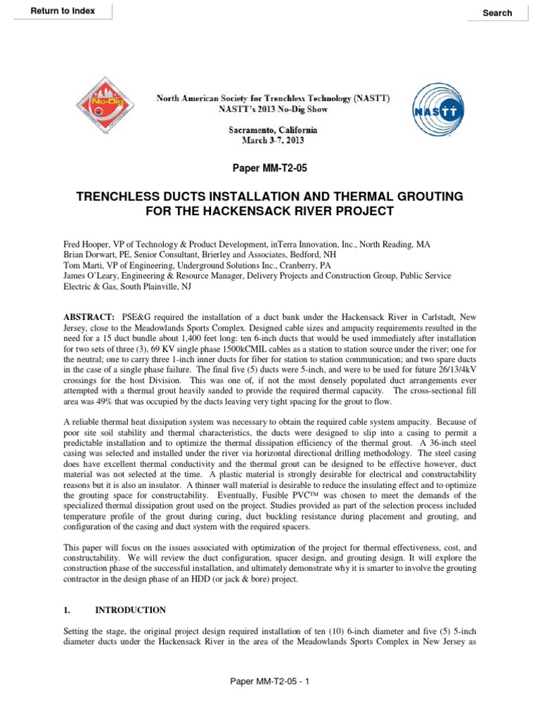 Trenchless Ducts Installation and Thermal Grouting For The Hackensack River Project | PDF ...
