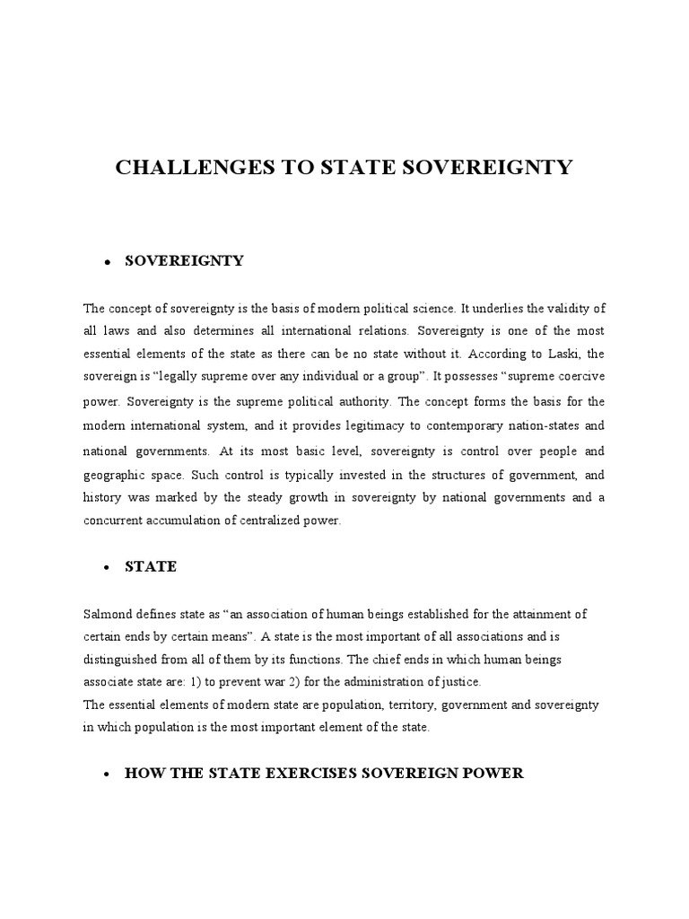 Challenges To State Sovereignty | PDF | State (Polity) | Sovereignty
