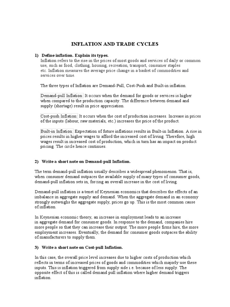 Inflation and Trade Cycles: 1) Define Inflation. Explain Its Types ...