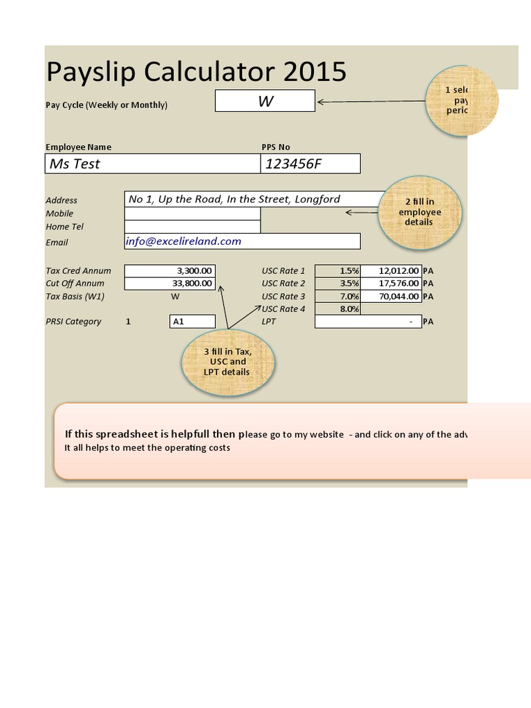Payslip Calculator 2015: Ms Test 123456F | PDF | Paycheck | Services ...