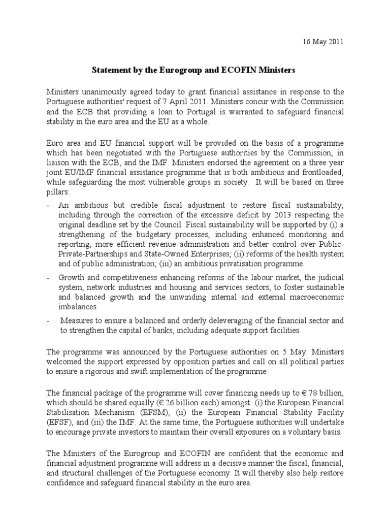 Statement | PDF | European Financial Stability Facility | International ...