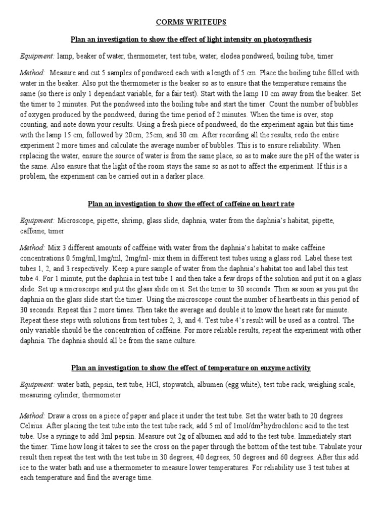 Corms Writeups Plan An Investigation To Show The Effect of Light ...