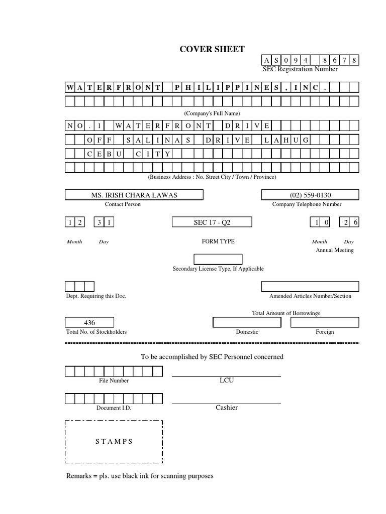 Waterfront Philippines, Inc - Sec Form 17Q - 13august2020 | PDF ...