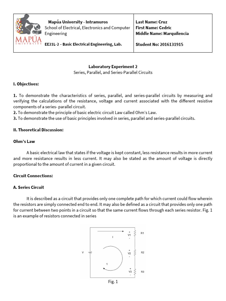 EE21L-2 - Basic Electrical Engineering, Lab | PDF | Series And Parallel Circuits | Electrical ...