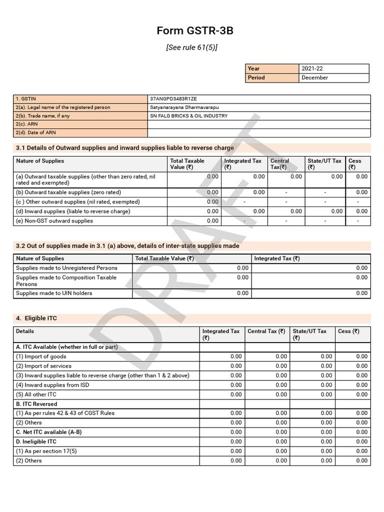 Form GSTR-3B: (See Rule 61 (5) ) | PDF | Taxes | Value Added Tax