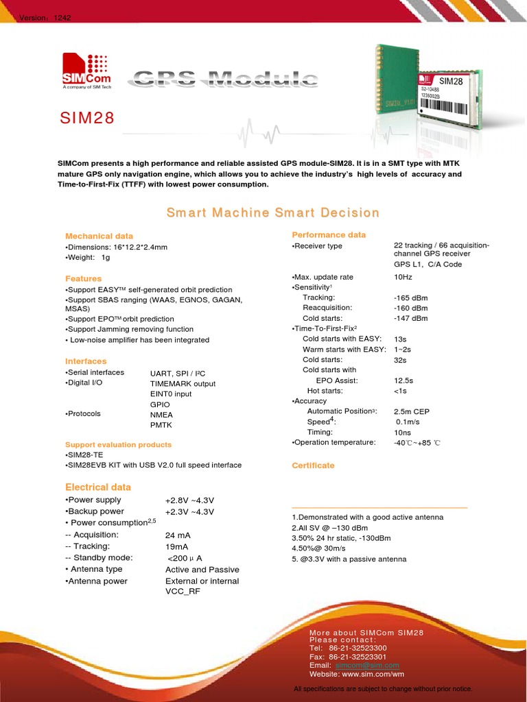 SIM28 Specification - 1407 | PDF | Global Positioning System ...