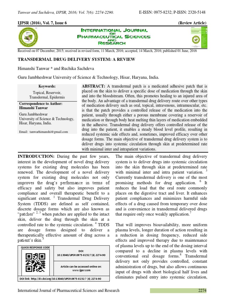 3 Vol. 7 Issue 6 June 2016 IJPSR RE 1838 | PDF | Epidermis | Skin