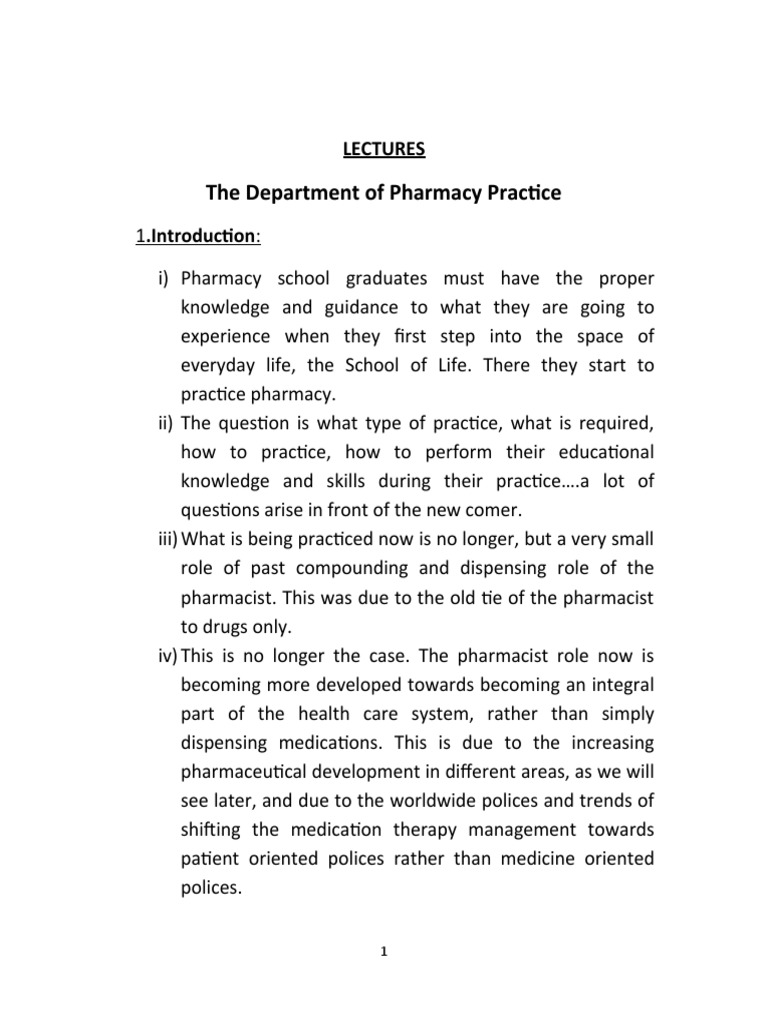 The Department of Pharmacy Practice: Lectures | PDF | Pharmacy ...