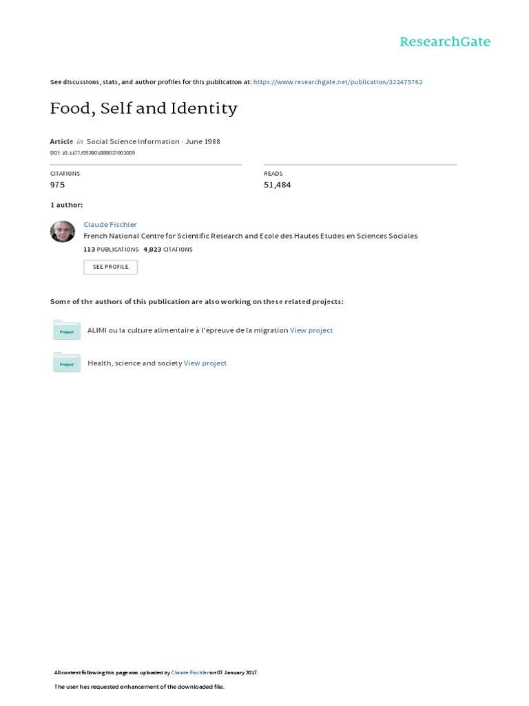 Food Self and Identity | PDF | Internet | Computing