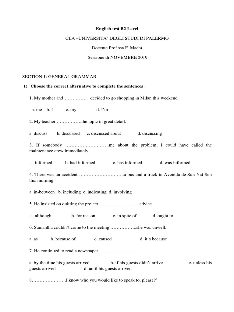 English Test B2 Level | PDF | Second Language Acquisition | Second Language