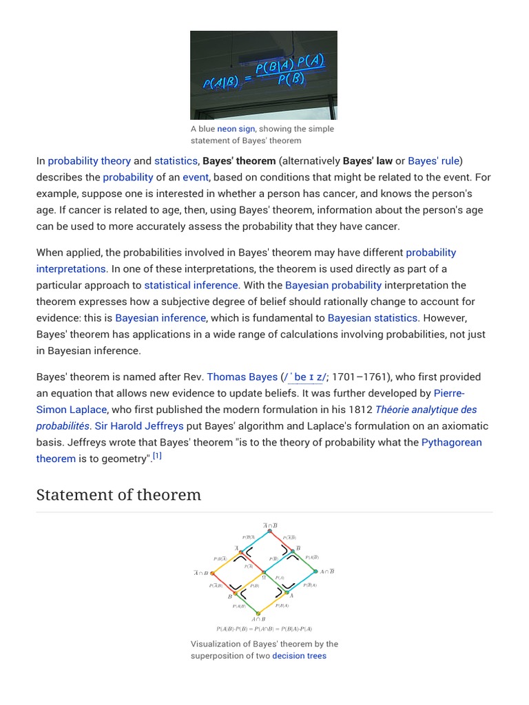Bayes' Theorem | PDF | Bayesian Probability | Mathematical And ...