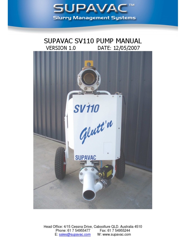 Supavac Sv110 Pump Manual: DATE: 12/05/2007