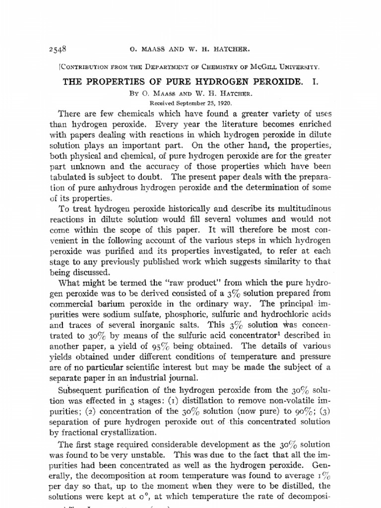 Properties and Purification of Hydrogen Peroxide | PDF | Hydrogen ...