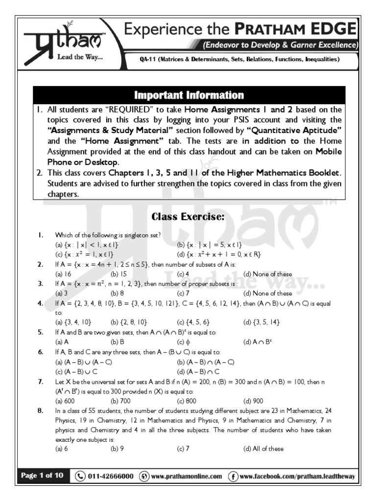 QA-11 (Matrices & Determinants, Sets, Relations, Functions ... QA-11 (Matrices & Determinants, Sets, Relations, Functions ...
