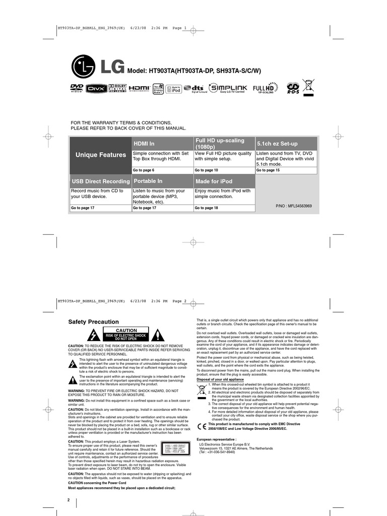 Model: HT903TA (HT903TA-DP, SH93TA-S/C/W) : Unique Features | PDF ...