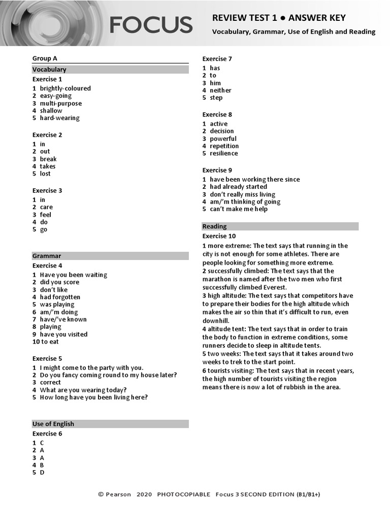 Focus3 2E Review Test 1 Units1 2 Vocabulary Grammar UoE Reading GroupA ...