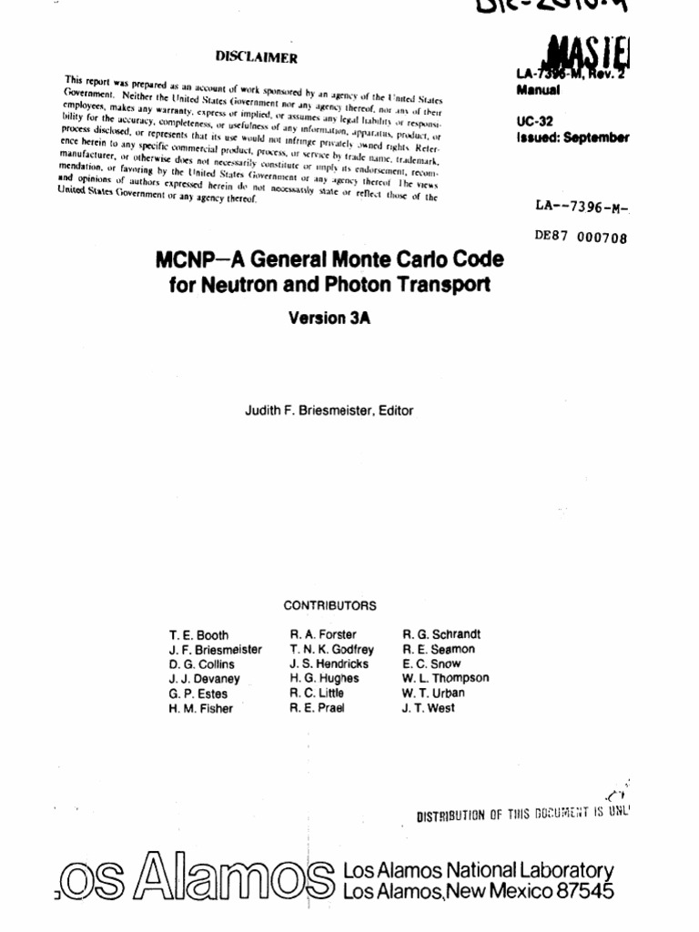 Briesmeister - Monte Carlo N Particle | PDF | Monte Carlo Method | Neutron