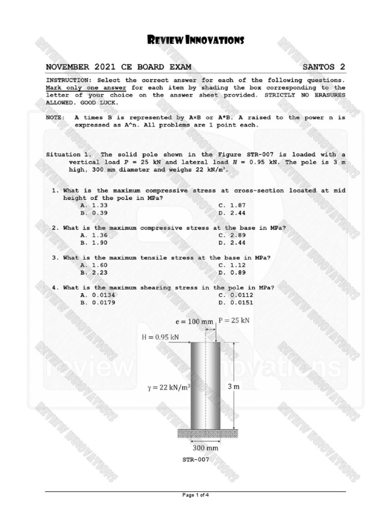 CE Board Exam Review: Nov 2021 | PDF | Bending | Stress (Mechanics)