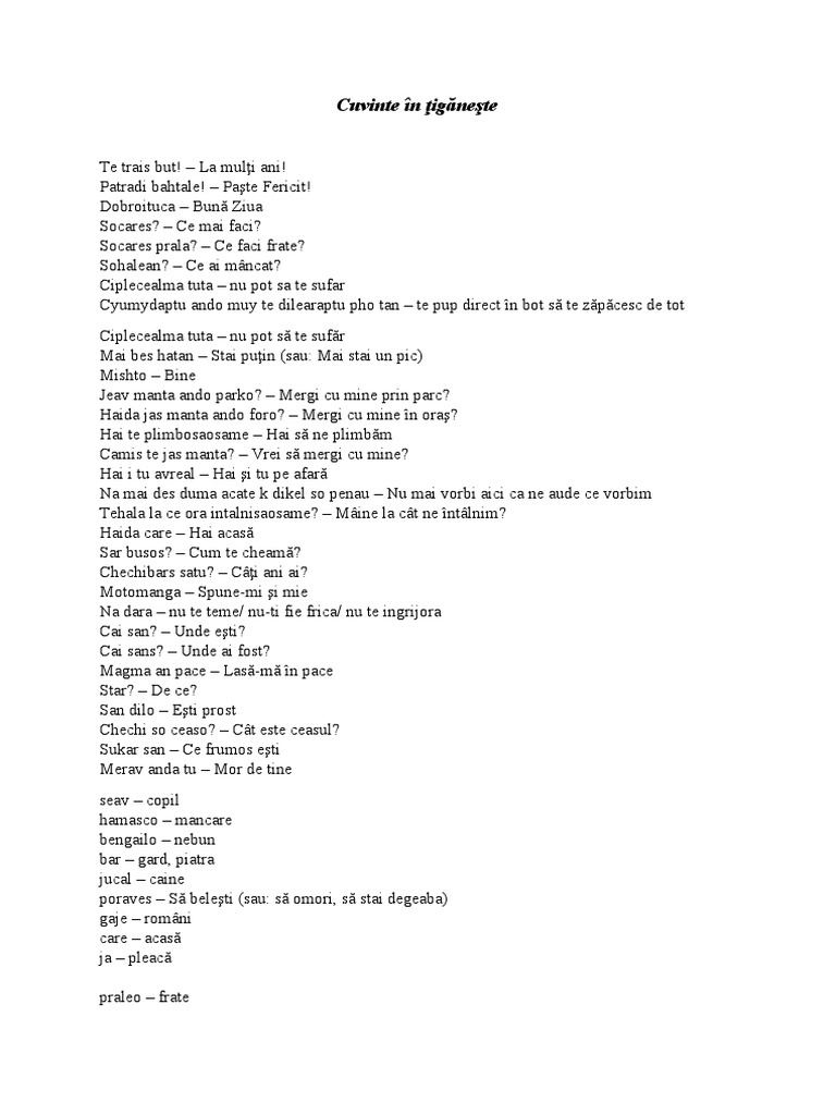 Cuvinte În Ţigăneşte | PDF