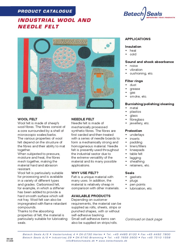 Industrial Wool and Needle Felt: Product Catalogue | PDF | Wool | Fibers