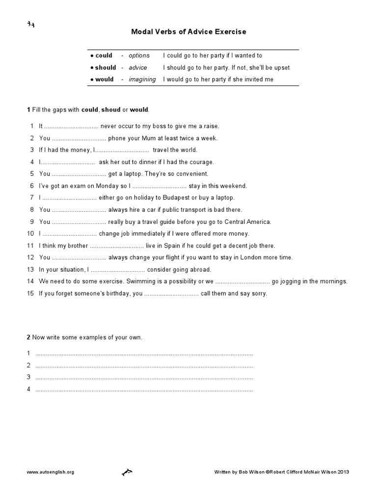 Modal Verbs of Advice Exercise | PDF | Self-Improvement