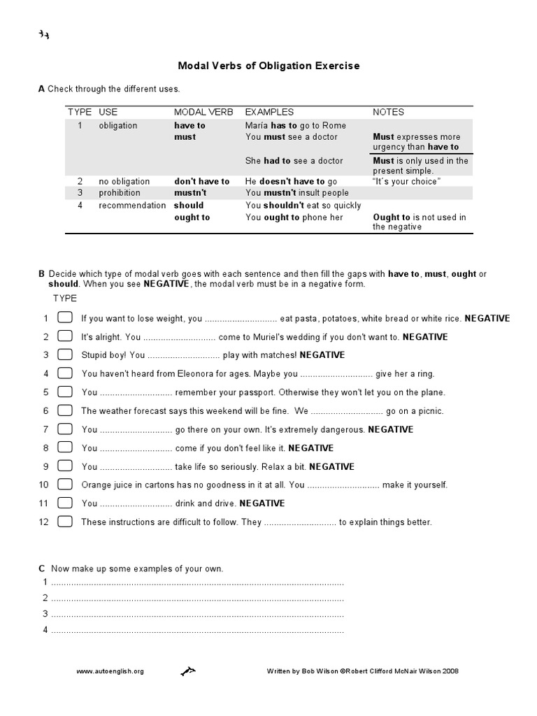 Modal Verbs of Obligation Exercise | PDF | Cognitive Science | Language ...