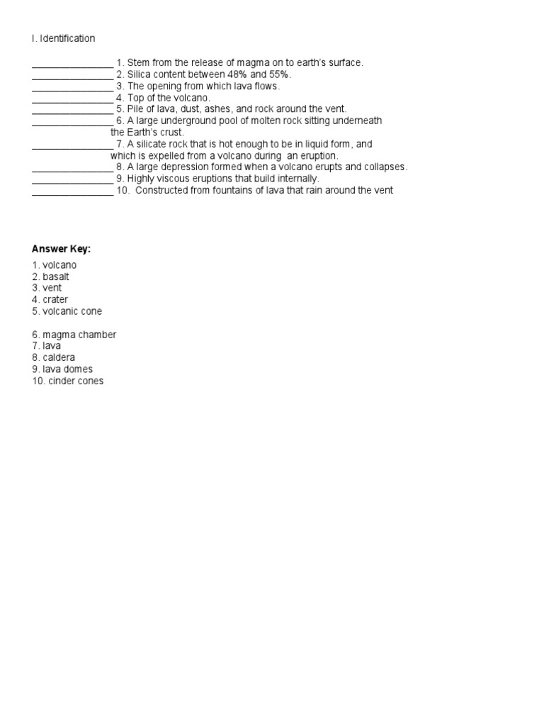 Answer Key | PDF | Volcano | Lava