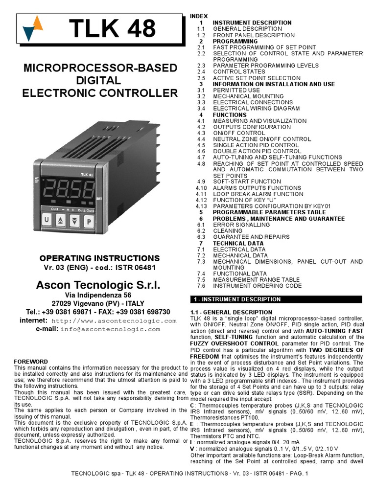 Microprocessor-Based Digital Electronic Controller: Ascon Tecnologic S.R.L | Download Free PDF ...