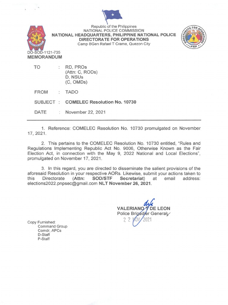 Comelec Resolution 10730 | PDF