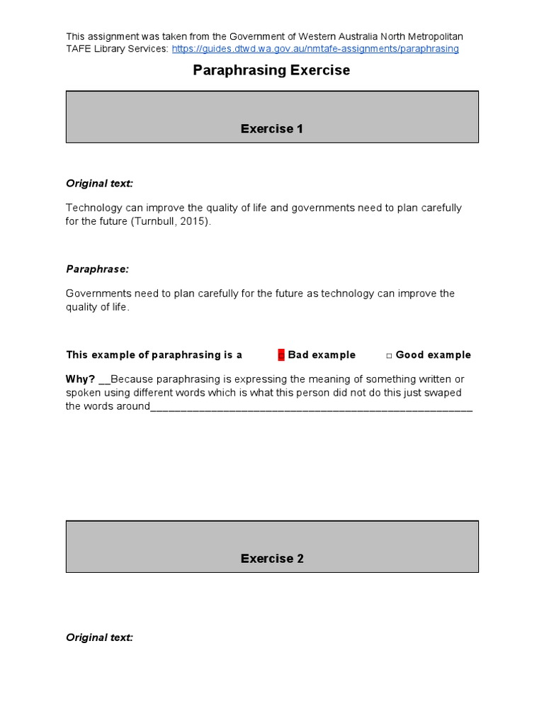 Paraphrasing Exercises for Students | PDF | Linguistics