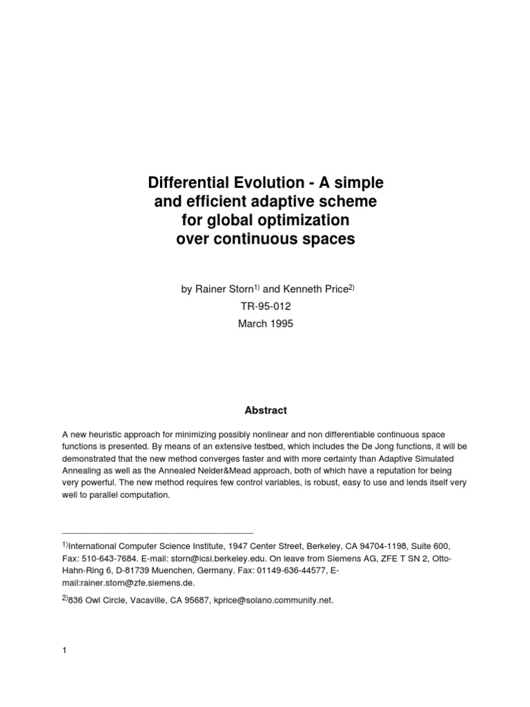 Differential Evolution | PDF | Genetic Algorithm | Mathematical Optimization