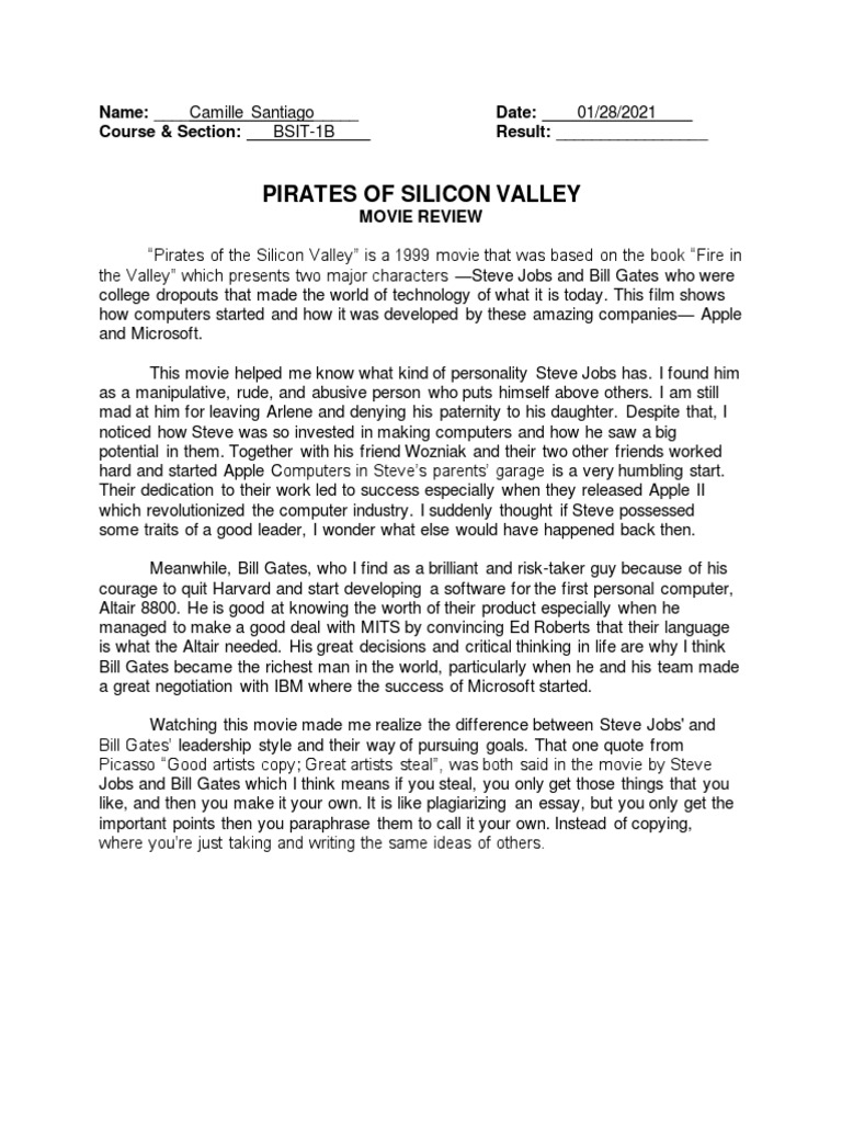 Pirates of Silicon Valley Student Movie Review | PDF | Steve Jobs ...